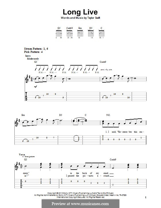 Long Live by T. Swift - sheet music on MusicaNeo