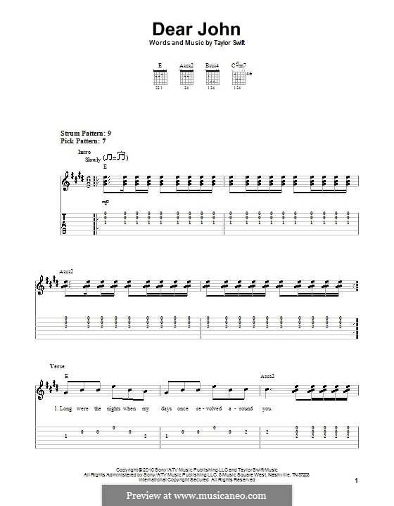 Dear John by T. Swift - sheet music on MusicaNeo Dear John by T. Swift - sheet music on MusicaNeo