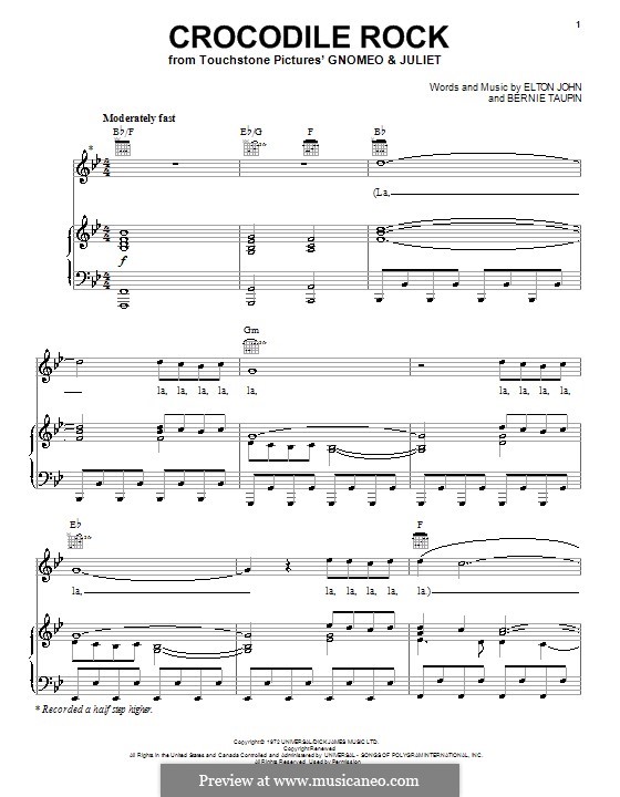 Vocal version (Crocodile Rock) by E. John - sheet music on MusicaNeo