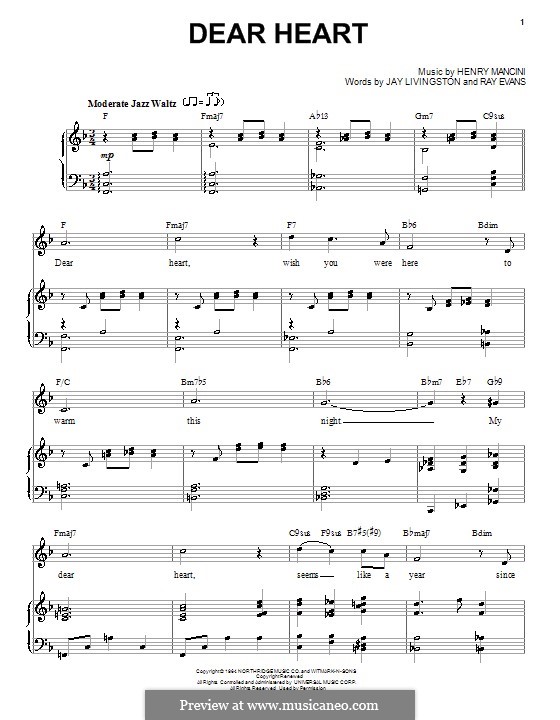 Dear Heart by H. Mancini - sheet music on MusicaNeo