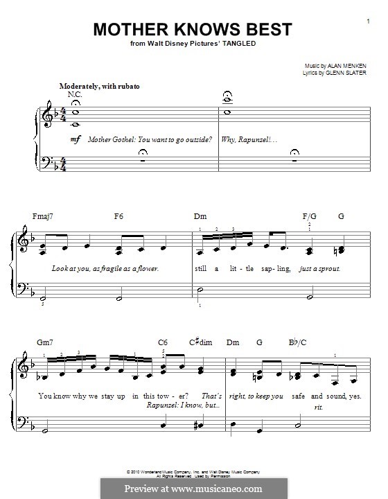 Mother Knows Best by A. Menken - sheet music on MusicaNeo