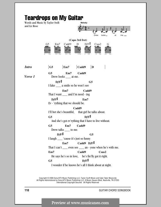 Teardrops on My Guitar by L. Rose, T. Swift - sheet music on MusicaNeo