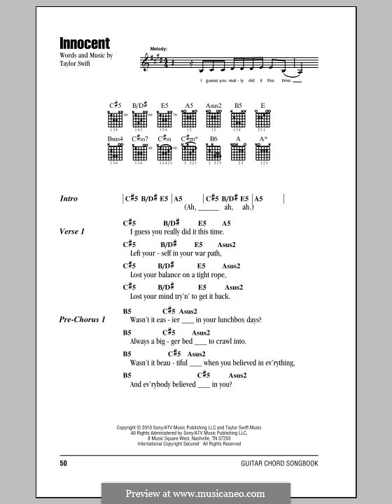 Innocent by T. Swift - sheet music on MusicaNeo