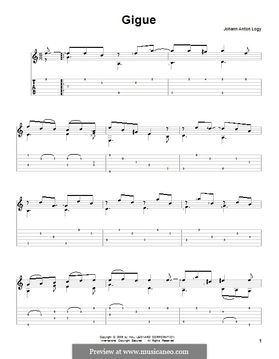 Gigue for Guitar by J.A. Logy - sheet music on MusicaNeo