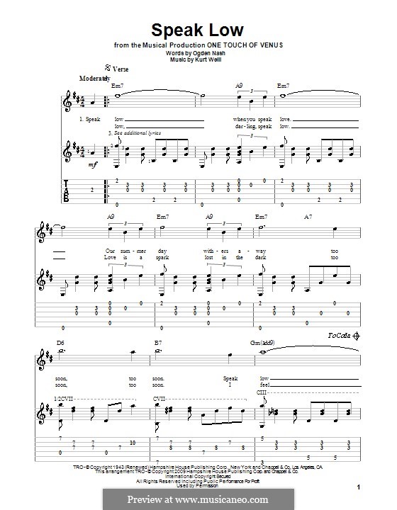 Speak Low by K. Weill - sheet music on MusicaNeo