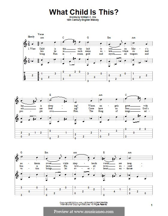 Guitar version (What Child Is This?) by folklore - sheet music on MusicaNeo