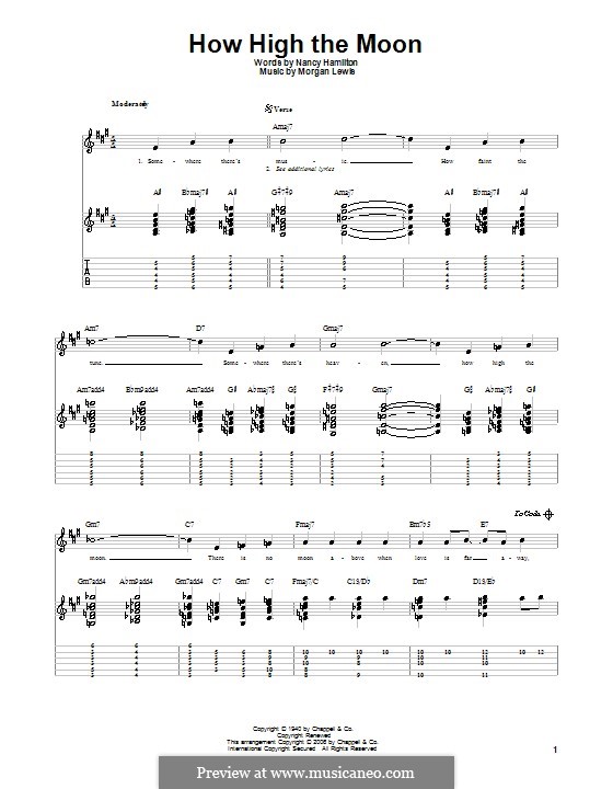 How High the Moon (Ella Fitzgerald) by M. Lewis - sheet music on MusicaNeo