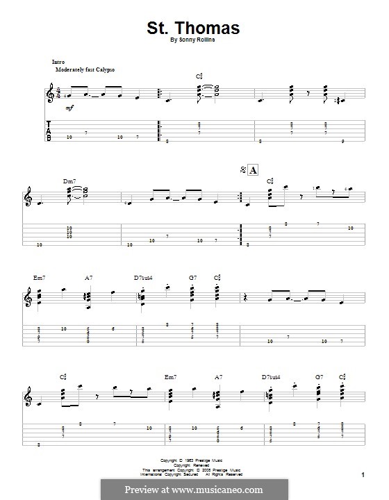 St. Thomas by S. Rollins - sheet music on MusicaNeo