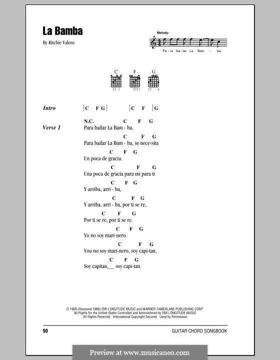 La Bamba (Los Lobos) by R. Valens - sheet music on MusicaNeo