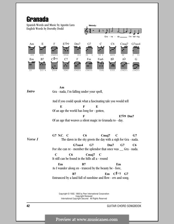 Granada by A. Lara - sheet music on MusicaNeo
