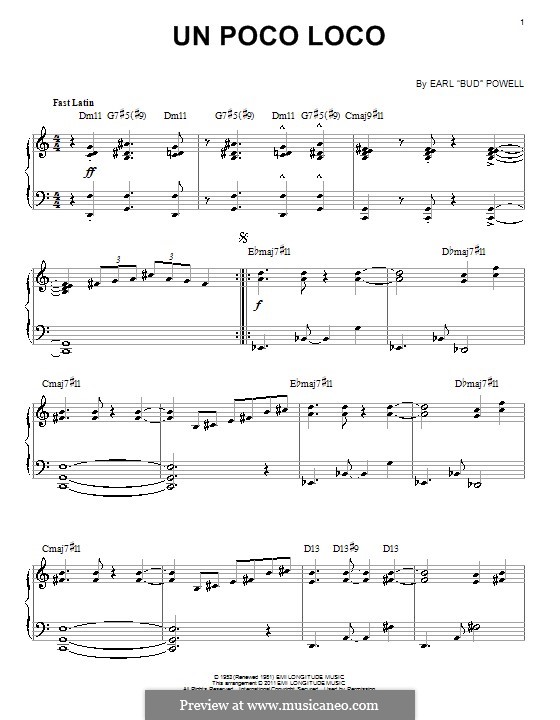 Un Poco Loco by Bud Powell - sheet music on MusicaNeo