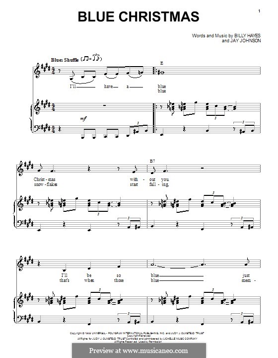Vocal version (Blue Christmas) by B. Hayes, J. Johnson on MusicaNeo