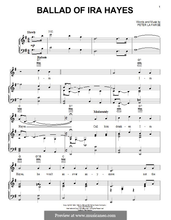 Ballad of Ira Hayes by P.L. Farge - sheet music on MusicaNeo