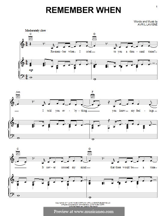 Remember When by A. Lavigne - sheet music on MusicaNeo