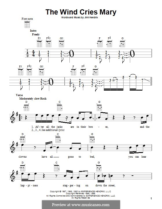 The Wind Cries Mary by J. Hendrix - sheet music on MusicaNeo