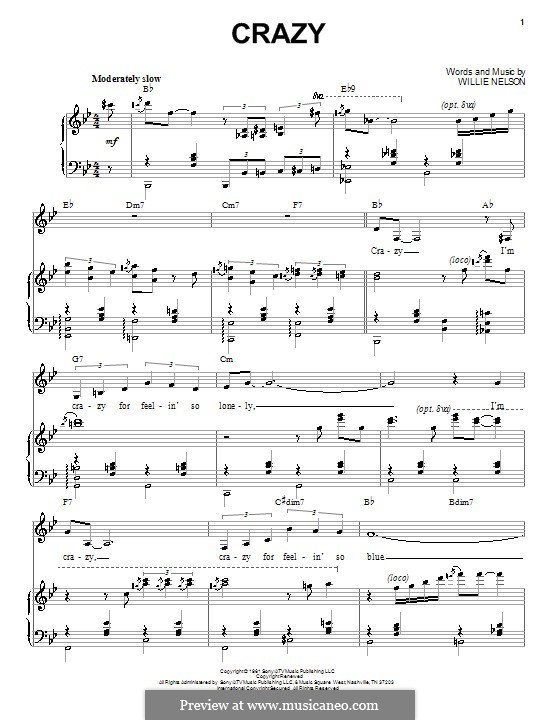 Crazy (Patsy Cline) by W. Nelson - sheet music on MusicaNeo