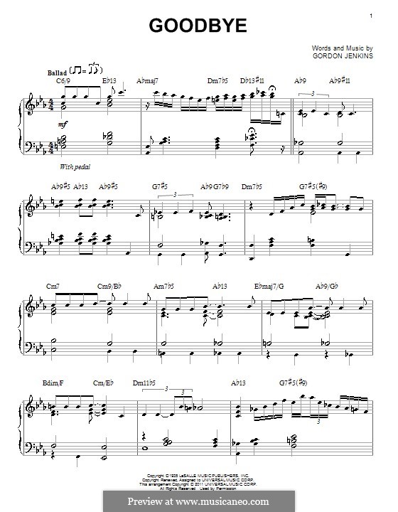 Goodbye (Bill Evans) by G. Jenkins - sheet music on MusicaNeo