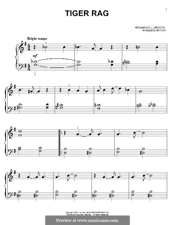 Tiger Rag by D. LaRocca - sheet music on MusicaNeo
