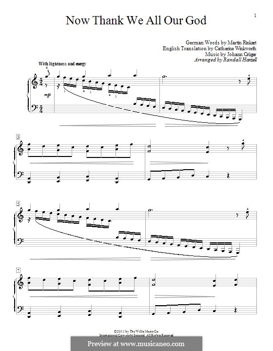 Now Thank We All Our God by J. Crüger - sheet music on MusicaNeo