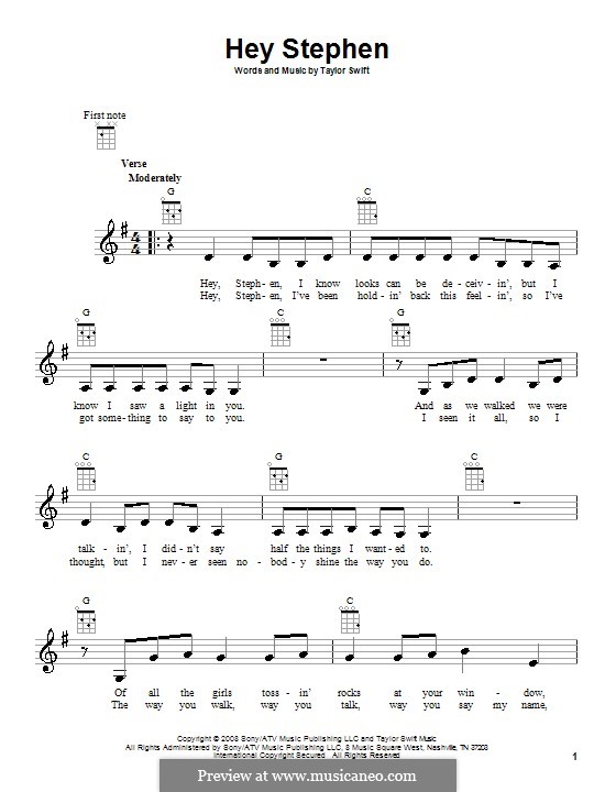 Hey Stephen by T. Swift - sheet music on MusicaNeo