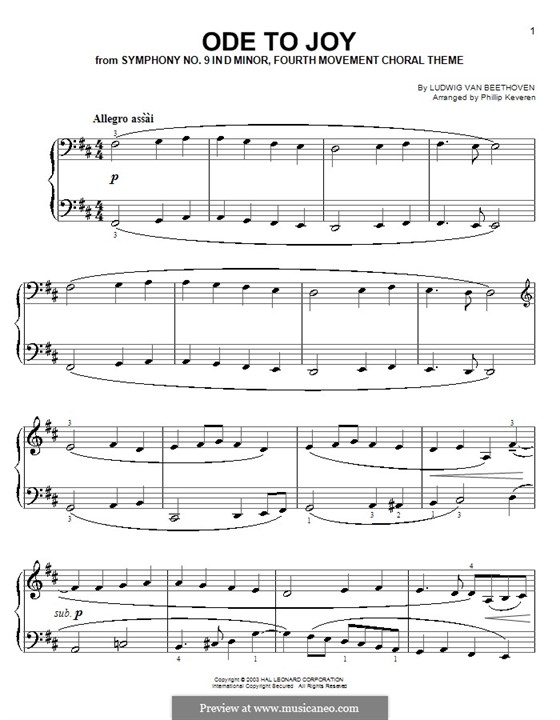 Ode to Joy, for Piano (Symphony No.9 'Choral', Op.125) by L.v ...