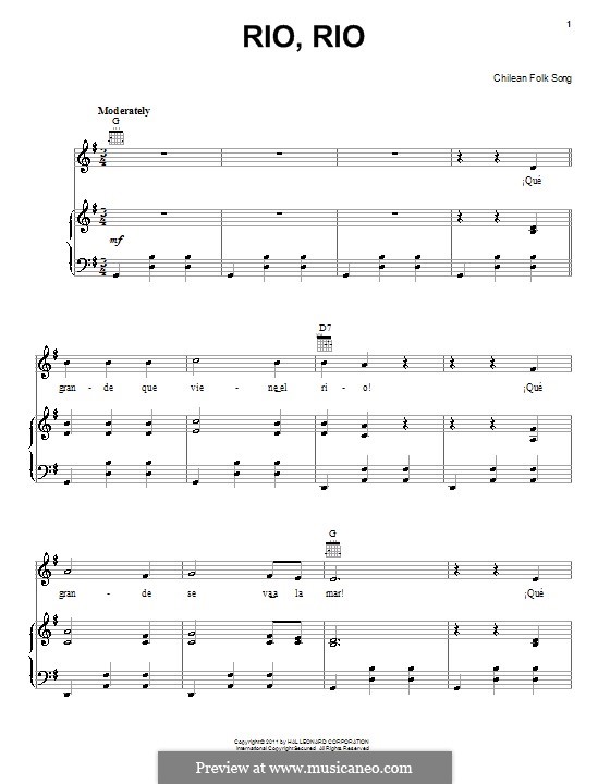 Rio, Rio by folklore - sheet music on MusicaNeo