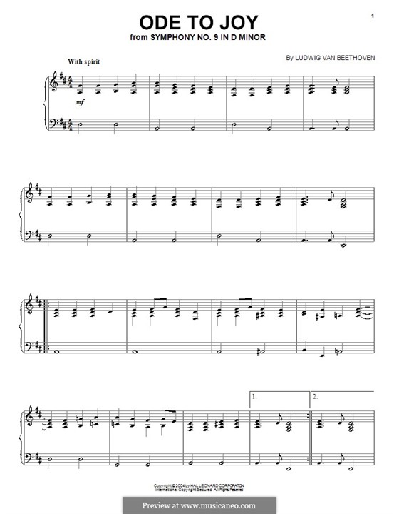 Ode to Joy, for Piano (Symphony No.9 'Choral', Op.125) by L.v ...