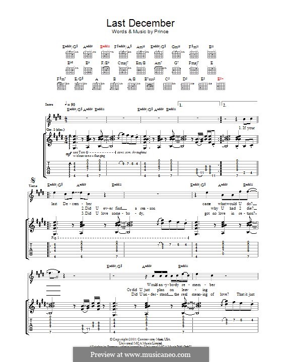 Last December by Prince - sheet music on MusicaNeo