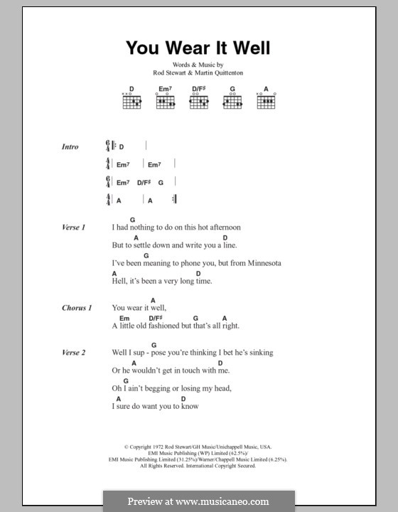 You Wear It Well by M. Quittenton, R. Stewart - sheet music on MusicaNeo