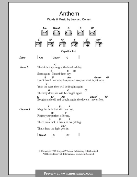 Anthem by L. Cohen - sheet music on MusicaNeo