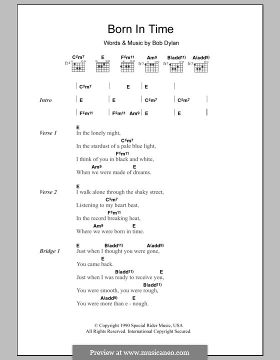 Born in Time by B. Dylan - sheet music on MusicaNeo