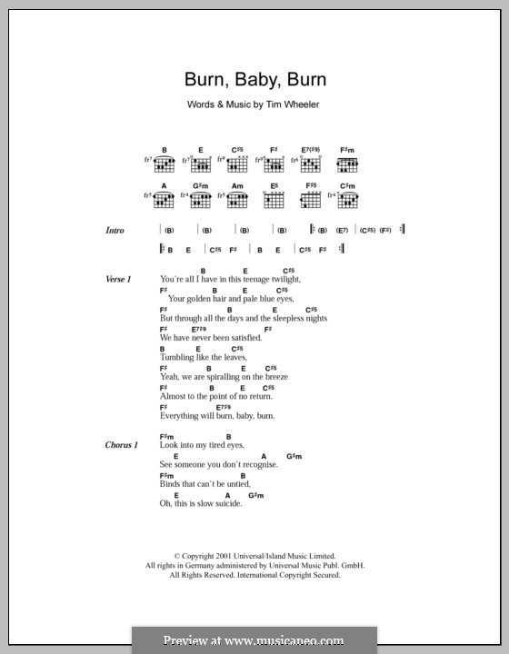 Burn Baby Burn (Ash) by T. Wheeler - sheet music on MusicaNeo