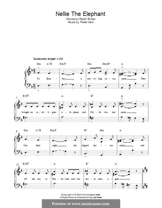 Nellie the Elephant by P. Hart - sheet music on MusicaNeo