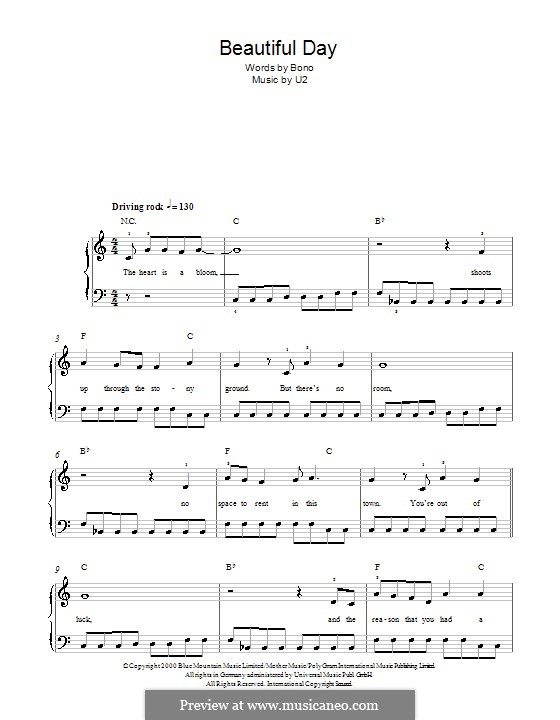 Beautiful Day by U2 - sheet music on MusicaNeo