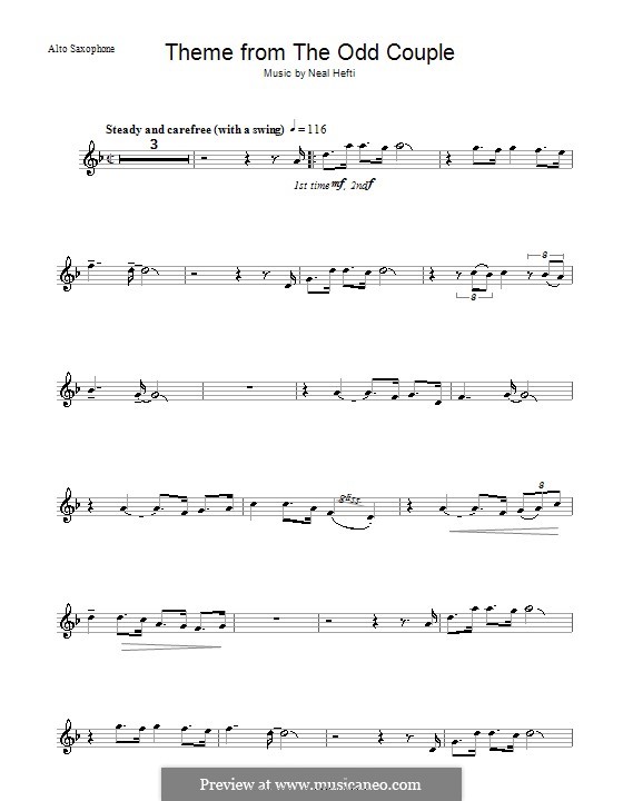 Theme from The Odd Couple by N. Hefti - sheet music on MusicaNeo