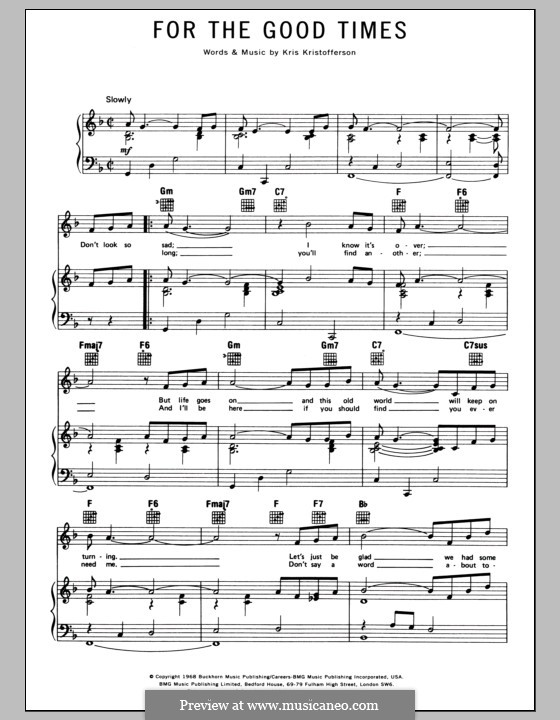 For the Good Times (Ray Price) by K. Kristofferson on MusicaNeo