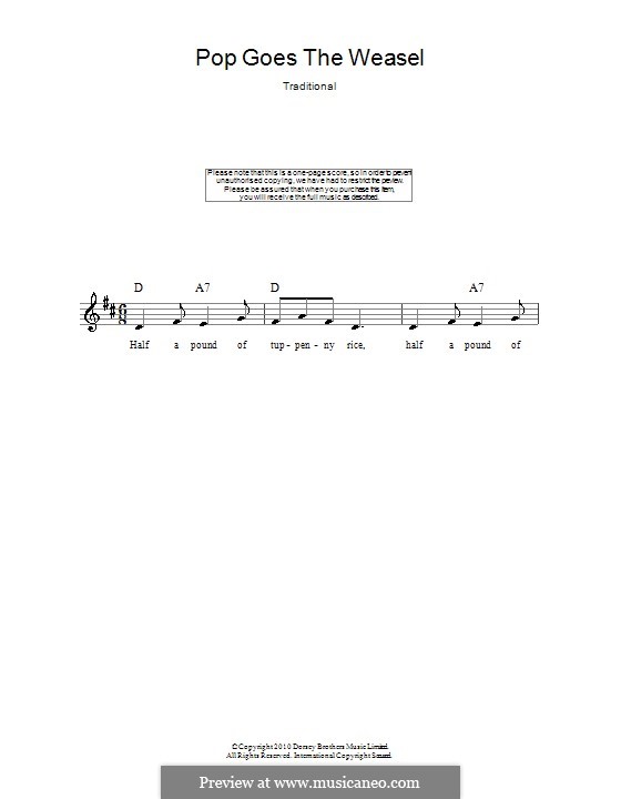 Pop Goes the Weasel by folklore - sheet music on MusicaNeo