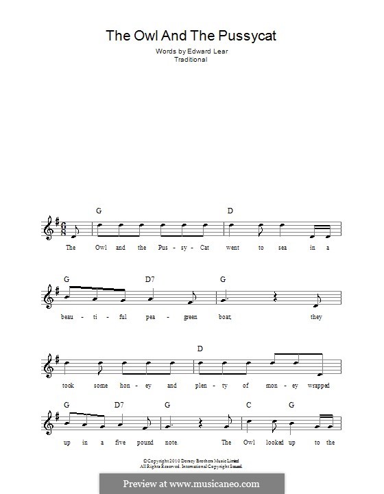 The Owl and The Pussycat by folklore - sheet music on MusicaNeo