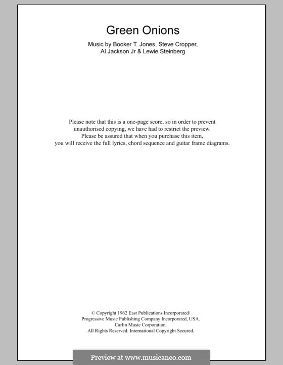Green Onions (Booker T. & The MG's) by A. Jackson Jr., B.T. Jones, L ...