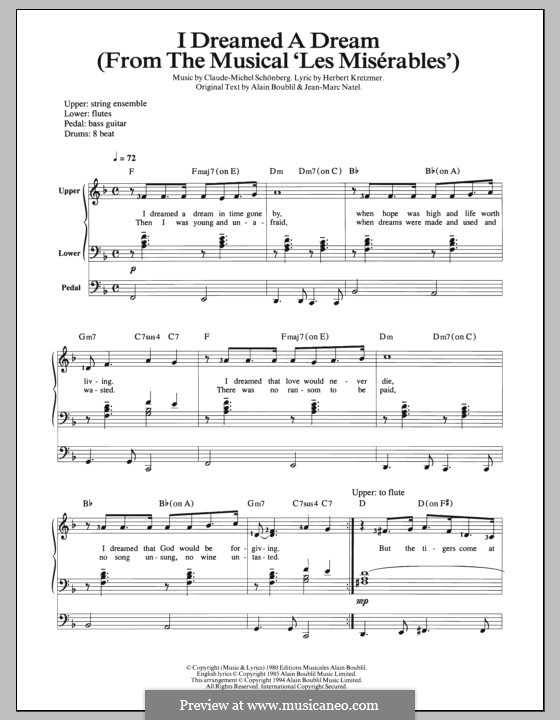 I Dreamed a Dream (Les Miserables) by C. Schönberg on MusicaNeo