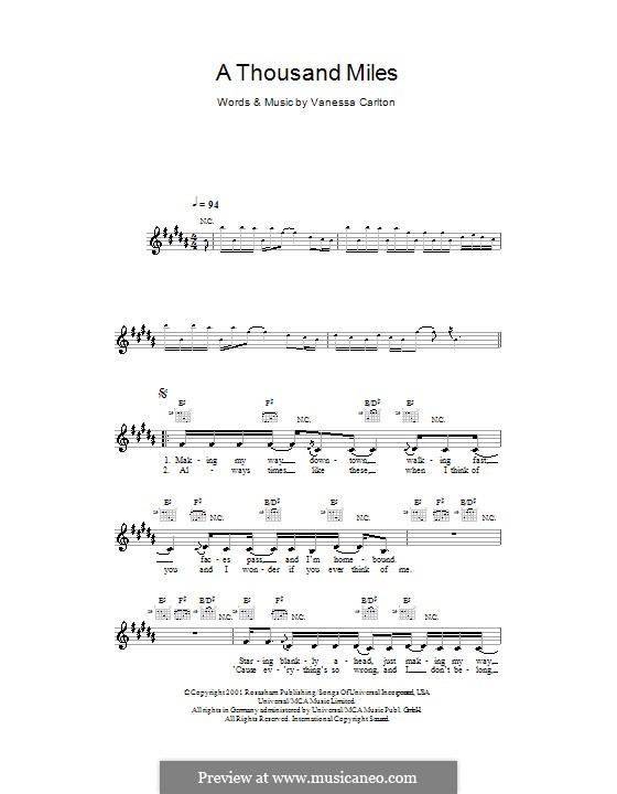 A Thousand Miles by V. Carlton - sheet music on MusicaNeo