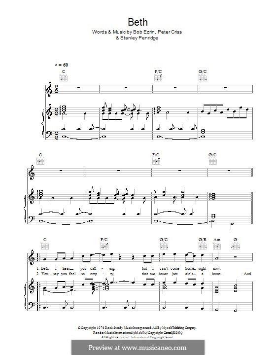 Beth by B. Ezrin, P. Criss, S. Penridge - sheet music on MusicaNeo