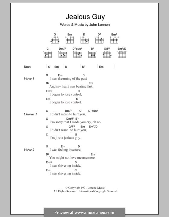 Jealous Guy By J Lennon Sheet Music On Musicaneo 6391