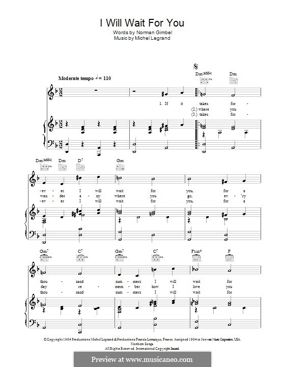 I Will Wait for You by M. Legrand - sheet music on MusicaNeo