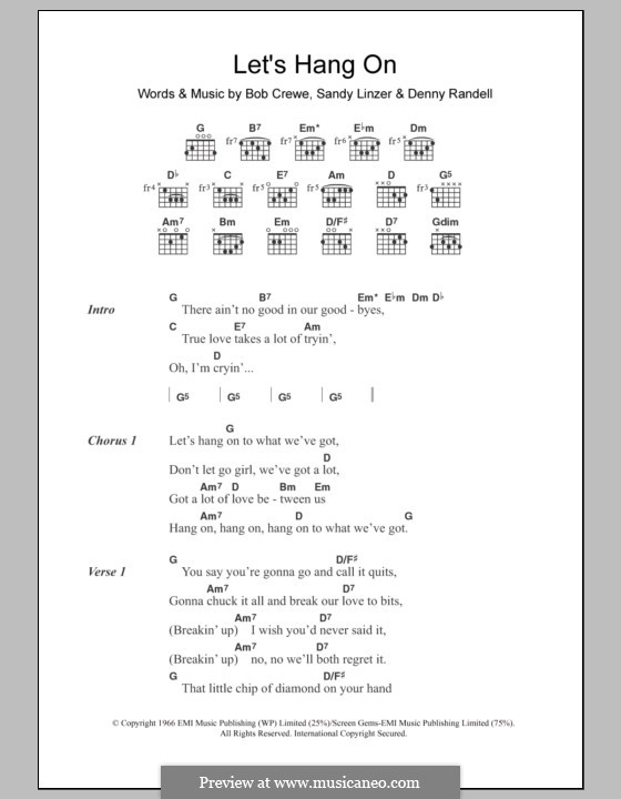 Let's Hang On by B. Crewe, D. Randell, S. Linzer - sheet music on MusicaNeo