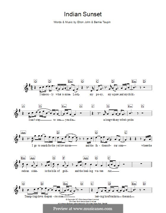 Indian Sunset by E. John - sheet music on MusicaNeo