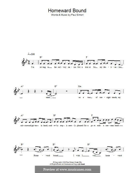 Homeward Bound (Simon & Garfunkel) by P. Simon - sheet music on MusicaNeo