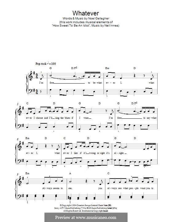 Whatever (Oasis) by N. Gallagher - sheet music on MusicaNeo