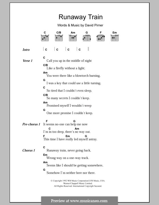 Runaway Train (Soul Asylum) by D. Pirner - sheet music on MusicaNeo Runaway Train (Soul Asylum) by D. Pirner - sheet music on MusicaNeo