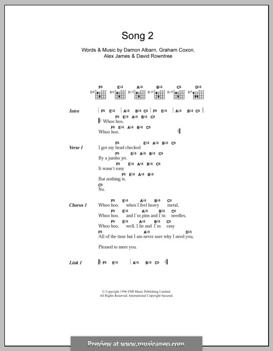 Song 2 (Blur) by Alex James, D. Albarn, D. Rowntree, G. Coxon on MusicaNeo